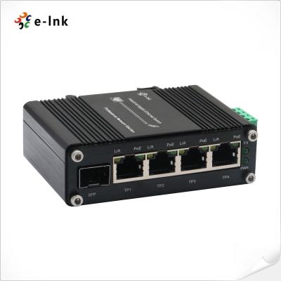 中国 ミニ産業用4ポート10/100/1000T 802.3at PoE + 1ポート100/1000X SFPイーサネットスイッチ、12〜48VDC入力および電圧ブースター 販売のため