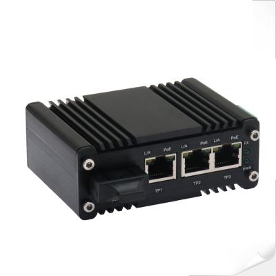 China Mini Industrial 3-Port 10/100/1000T 802.3at PoE + 1-Port 1000X SC Ethernet Switch con entrada de 12 ~ 48VDC y refuerzo de voltaje en venta