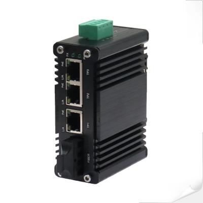 China Mini Industrial 3-Port 10/100/1000T 802.3at PoE + 1-Port 1000X SC Ethernet Switch con entrada de 12 ~ 48VDC y refuerzo de voltaje en venta
