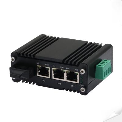 China Mini Industrial 3-Port 10/100/1000T 802.3at PoE + 1-Port 1000X SC Ethernet Switch con entrada de 12 ~ 48VDC y refuerzo de voltaje en venta