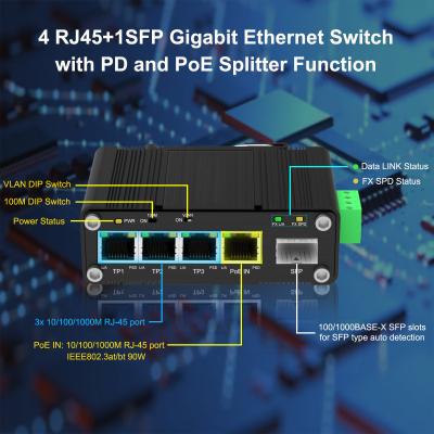Китай Mini Industrial 3-Port 1000M RJ45 + 1 x SFP PD Switch с функцией разделения PoE продается