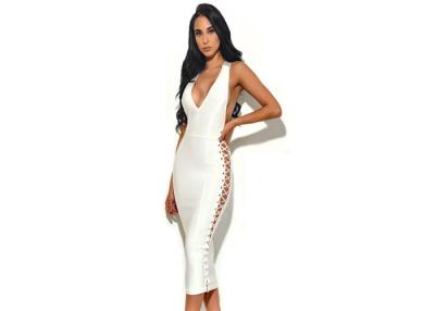 Cina Di bianco della parte posteriore dell'incrocio del collo a V del lato vestito elegante dalla fasciatura del Midi delle donne fuori in vendita