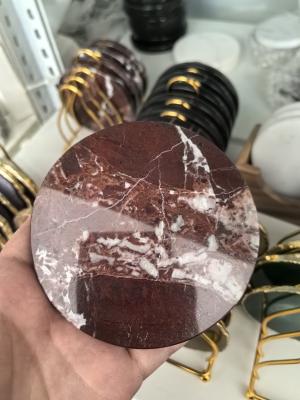 China Rosso Levanto Marble Coaster Set Handcrafted Custom Marble Coasters For Home for sale