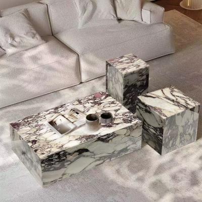 China Art Combination Coffee Table in Bvlgari Purple Marble | Elegant Centerpiece for sale