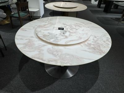 China Elegant Tuscan Style Round Dining Table in Natural Marble Stone with White Pink Gray Veins for Modern Luxury Spaces for sale