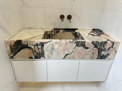 China Luxury Bvlgari Pink Marble Countertop | Soft Pink with Black Veins for Vanity for sale