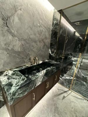 China Luxury Pradas Verde Marble Vanity Top | Deep Green with Silver Gray Veins for sale