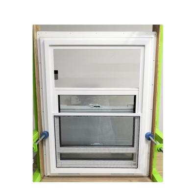 China KDSBuilding Verticaal schuifbaar Plastic PVC ambachtsman Amerikaans Wit Kleur Single Hang Upvc Windows Met Scherm Te koop