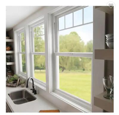 China Tijeras de corte de luz de diseño moderno UPVC Ventanas colgadas dobles Perfil de deslizamiento vertical Marco de puerta de vinilo para residenciales en venta