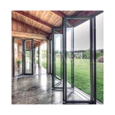 Cina KDSBuilding Bi Black Frame Accordion Alluminio Esterno Pieghevole Horizontale Porta Scorrevole in Vetro in vendita