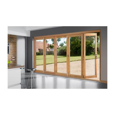 China Wettbewerbsfähiger Preis Holzfarbe Aluminium Doppelgehärtet Hurrikan-Glas Bifold Tür Villa zu verkaufen
