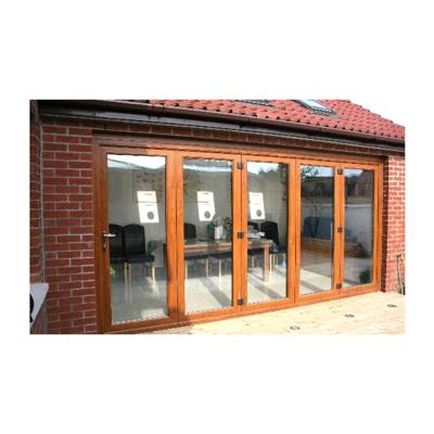 China Top de venta aislamiento de fuego de teca Villa de aluminio sólido marco revestido Patio plegable puerta exterior en venta