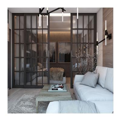 China KDSConstrucción delantera de color negro con vidrio en polvo recubierto de puerta corredera de aluminio delgada de marco estrecho en venta