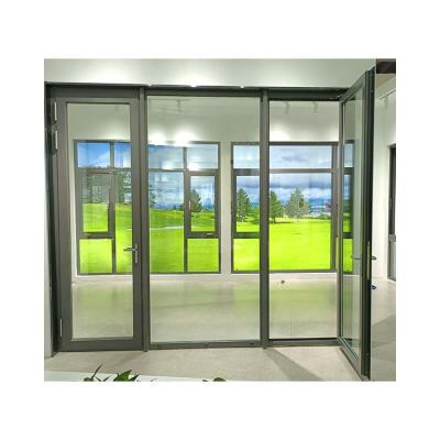 China Diseño moderno delantero de vidrio templado triple puerta insonorizada de aluminio doble carcasa frentes puertas en venta