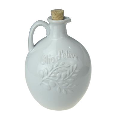 Chine Le blanc a glacé la bouteille d'huile en céramique olive avec le bouchon de liège à vendre