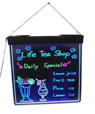 China Muestra borrable iluminada de la tabla del menú del tablero de escritura del neón que destella LED con la muestra de acrílico del borde de la tabla del regulador en venta