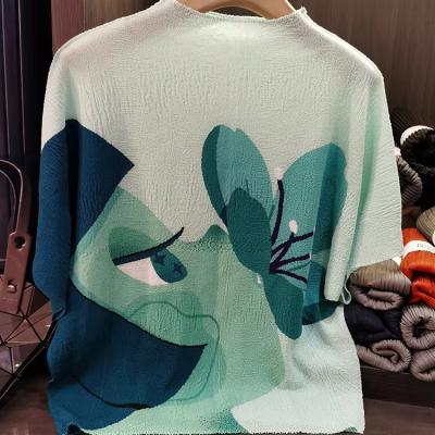 China High-End Women's Summer Slimming Short-Sleeved T-Shirt New Western-Style Printed Loose Plus Size Belly Covering Casual Knitted for sale