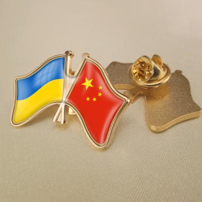 Cina Ukraine Friendship Flag Badge Two Countries Friendly Custom Metal Badge in vendita