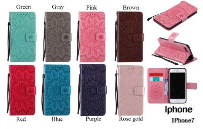 China iPhone Leather Protective Folio Magnetic Kickstand Cover Mobile Phone Case with Sunflower Embossed for sale