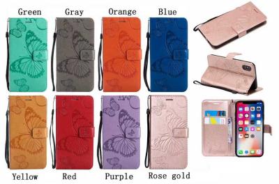 China Embossing 3D Butterfly Leather Bracket Stand Wallet Case with slots for iPhone for sale