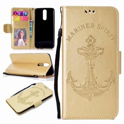 China Huawei Mate 10 Embossed Mermaid Mariner Spirit Leather Wallet Case with wristlet strap for sale