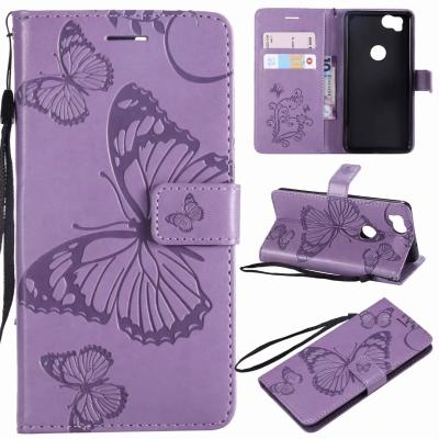China Pixel 2 Embossing 3D Butterfly Leather Bracket Stand Wallet Case with wristlet strap for sale
