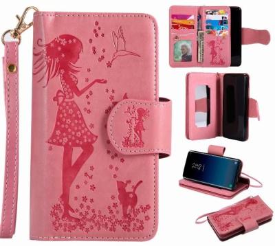 China Samsung S9 Leather Folio Book Style Case Wallet,Built-in Cosmetology Mirror & 9 Card Slots Cash Pocket for sale