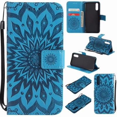 China Huawei P20 Leather Protective Folio Magnetic Kickstand Cover Mobile Phone Case with Sunflower Embossed for sale