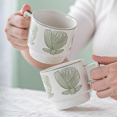 Chine Alice vert céramique décolleté Porcelaine tasse et soucoupe pour le thé de l'après-midi 300ml volume à vendre