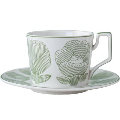 Chine Alice vert céramique décolleté Porcelaine tasse et soucoupe pour le thé de l'après-midi 300ml volume à vendre
