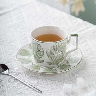 Chine Alice vert céramique décolleté Porcelaine tasse et soucoupe pour le thé de l'après-midi 300ml volume à vendre