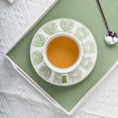 Chine Alice vert céramique décolleté Porcelaine tasse et soucoupe pour le thé de l'après-midi 300ml volume à vendre