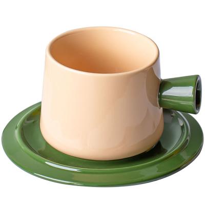 중국 탄탄한 색상 300ml 밝은 주황색 컵과 접시 북유럽 스타일로 설정 비즈니스 기회 판매용