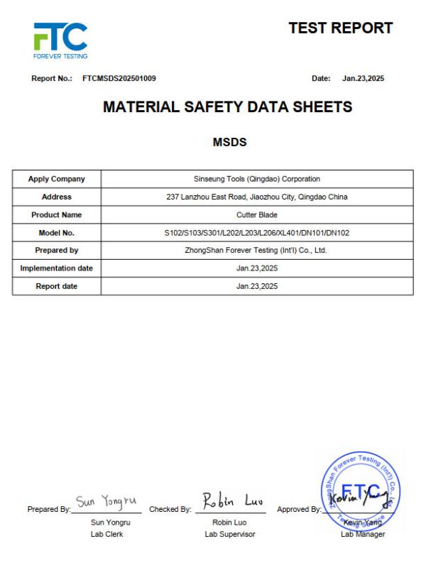 MSDS - SINSEUNG TOOLS(QINGDAO) CORPORATION