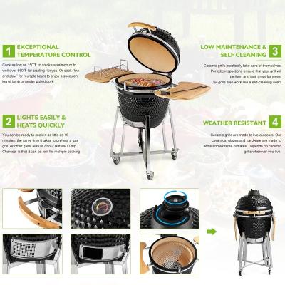 중국 카마도 큰 24 인치 바비큐 야외 석탄 BBQ 세라믹 녹색 색 달걀 갈매기 60 KG 판매용