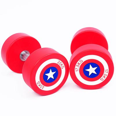 Chine Captain America Dumbbells Round Headed PU Coated Dumbbells Sports And Fitness Equipment à vendre