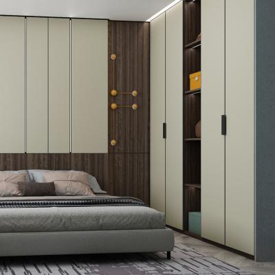 China MJMFD CYLD-003 Modern Shaker Style Wardrobe Door Panel - ENF Grade Particleboard, PVC Laminate, 22mm Thickness, Customizable Size, Flat Panel with Aluminum Frame for Sleek Wardrobe Design for sale