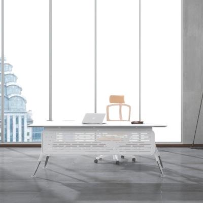 Modern Office Furniture Executive Desk with Metal Feet in Snow White