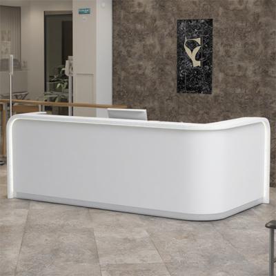 中国 テクスチャー 人工石カウンタートップ 会社 フロント デスク ホテル レセプション デスク サービス デスク シンプル モダン スタイリッシュ 曲がりくねったカウンター 販売のため