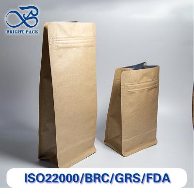 China Eco-Friendly Eight Sided Sealing Flat Bottom Bags Blank Kraft Paper Bags For Coffee Packaging Bulk Order Discounts for sale