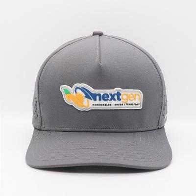 Outdoor 5 Panel Waterproof Baseball Cap With Rubber PVC Logo And Laser Cut