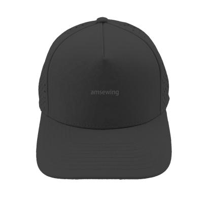 Chine Embossé 5 panneaux Noir Perforé Laser Hole Percé Sport Baseball Caps Chapeau pour unisexe à vendre