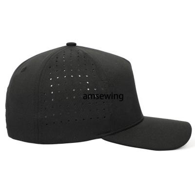 Chine Embossé 5 panneaux Noir Perforé Laser Hole Percé Sport Baseball Caps Chapeau pour unisexe à vendre