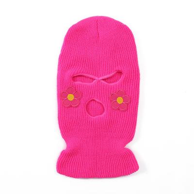 Chine Logo personnalisé Fleur brodée en tricot Masque de ski à balaclava pour les activités hivernales à vendre