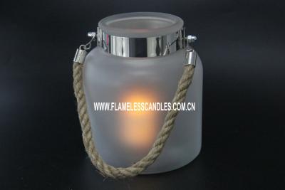 Cina Barattolo di vetro glassato con la corda con 1 candela votiva di plastica del PC LED con i supporti di candela votivi glassati in vendita