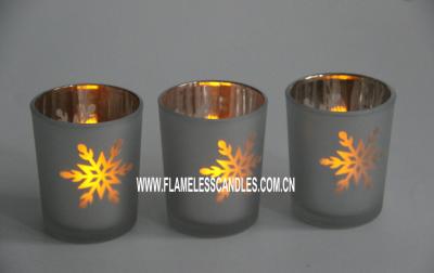 Cina Candele votive senza fiamma di vetro del fiocco di neve d'argento LED con il LED tremulo Tealight in vendita