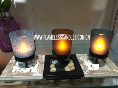 Cina Candele votive di vetro o dell'hotel della decorazione domestica con il supporto del metallo ed il vassoio di legno in vendita