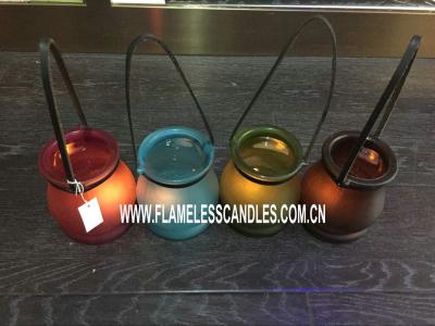 Cina Candele votive di vetro del LED con il supporto fatto con la maniglia di cuoio per la decorazione domestica in vendita