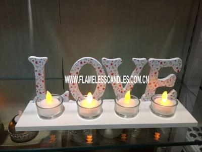 Cina Candele votive di vetro elettroniche del LED con il vassoio “di AMORE„ per la decorazione domestica o dell'hotel in vendita