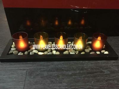 Cina Candele votive di vetro decorative del LED con il vassoio e la roccia di legno per uso di festa in vendita